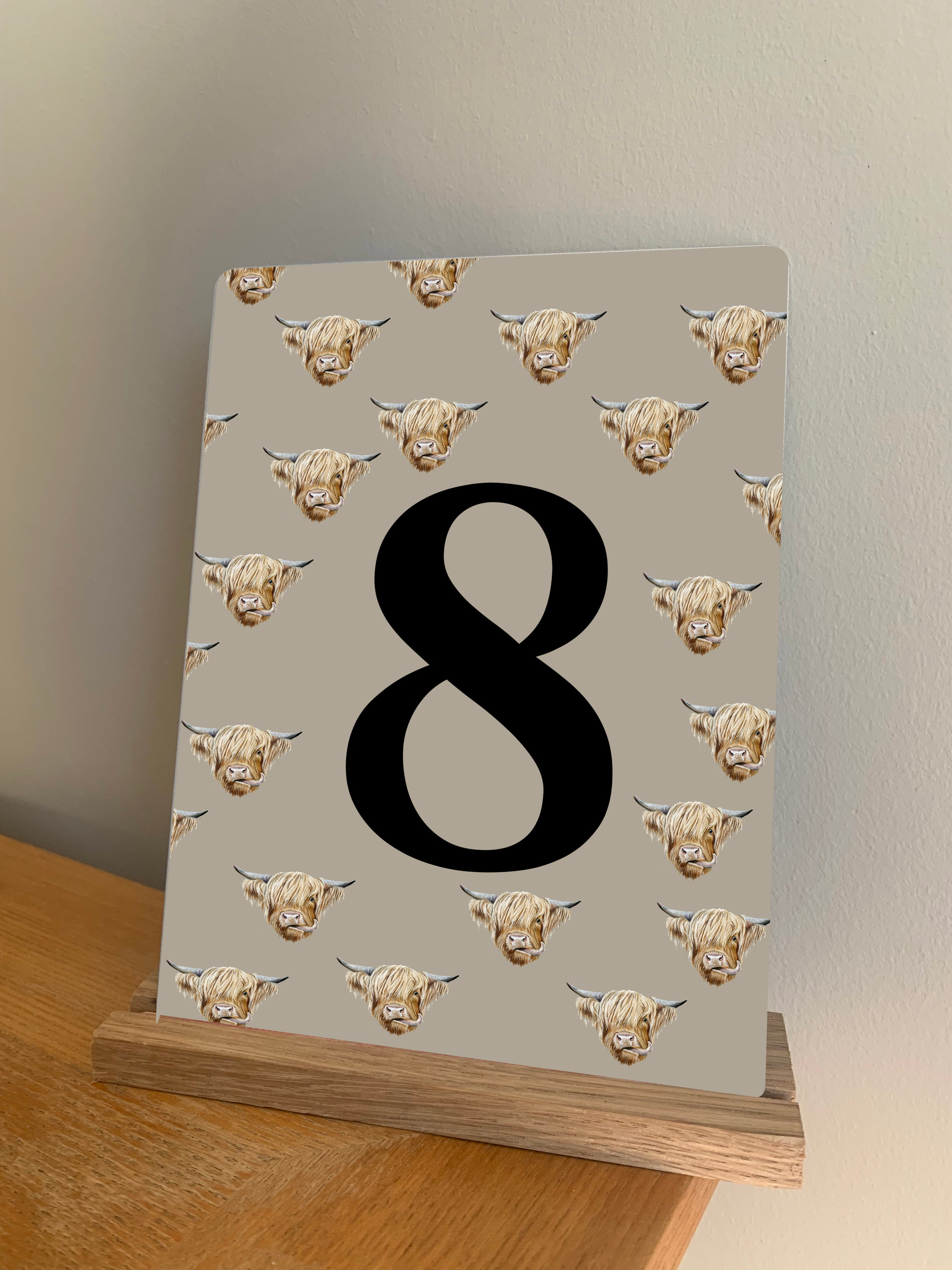 Highland Cow Pattern Table Number – Cutting Edge Prints UK